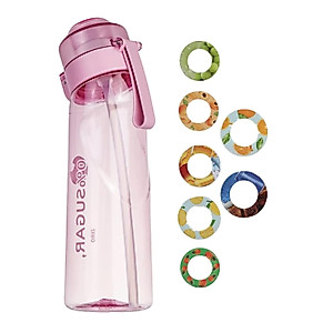 ECENUR Sports Air Water Bottle Tritan 650ml Starter up Set Drinking Bottles with 7 Flavour Pods Scented for Flavouring 0 Sugar, 0 Calorie (Pink)