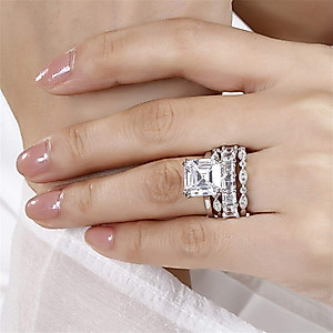 Jeulia 4PC Asscher Cut Sterling Silver Ring Set Cubic Zirconia CZ Engagement Anniversary Eternity Promise Wedding Band Ring Set with Jewelry Box (7)