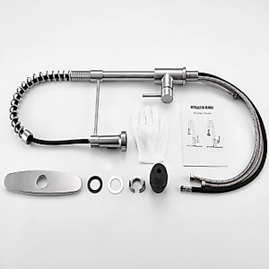 Modern Pull Down Single Handle Kitchen Faucets with Supply Lines and Deck Plate, Brushed Nickel