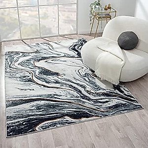 LUXE WEAVERS Francesca Collection 2180 Blue 5x7 Marble Abstract Area Rug