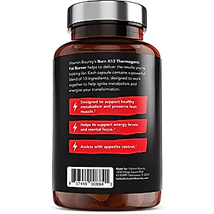 Vitamin Bounty Burn X13 - Thermogenic Fat Burner, Fat Burner for Men, Fat Burners for Women, Thermogenic Warming, Support Muscle Growth, Pumps, Vascularity, and Energy Levels - 60 Capsules
