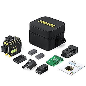 Firecore 3 X 360 Green Laser Level Self-leveling Three-Plane Leveling and Alignment Line Laser Tool with Pulse Mode, 2 Rechargeable Lithium Batteries, Magnetic Pivoting Base, Target Plate(F94T-XG)