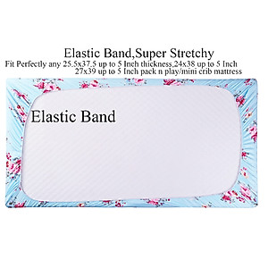 Floral Pack n Play Stretchy Fitted Playard Sheet Portable Mini Crib Sheets Set 2 Pack Jersey Knit Ultra Soft for Baby Girl Boy Blue by Knlpruhk