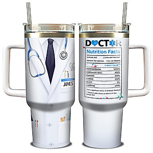 WAZONE Personalized Doctor with Name Tumbler Customized Tumbler 40oz with Handle and Straw Stainless Stee Travel Mug Cup Appreciation Gifts For Doctors Men Graduate Graduation Day Retirement