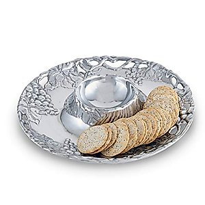 Arthur Court Designs Metal Grape Chip and Dip Platter in Grape Pattern Sand Casted in Aluminum with Artisan Quality Hand Polished Designer Tarnish-Free 14 inch Diameter