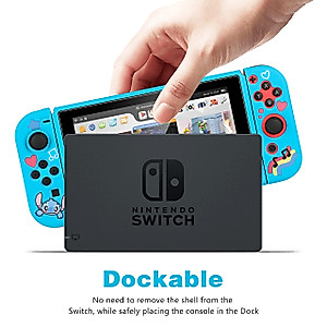 oqpa for Nintendo Switch Case Cute Kawaii Cartoon Design Cover, Fun Funny Switch Game Shell for Girls Kids Screen Protector Glass + TPU Soft Cases for Nintendo Switch (Blue Stitc)