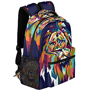 Travel Laptop Backpacks Geometric Lion Water Resistant Lightweight School Backpacks Casual Daypack for Women Men Teen Girls Boys
