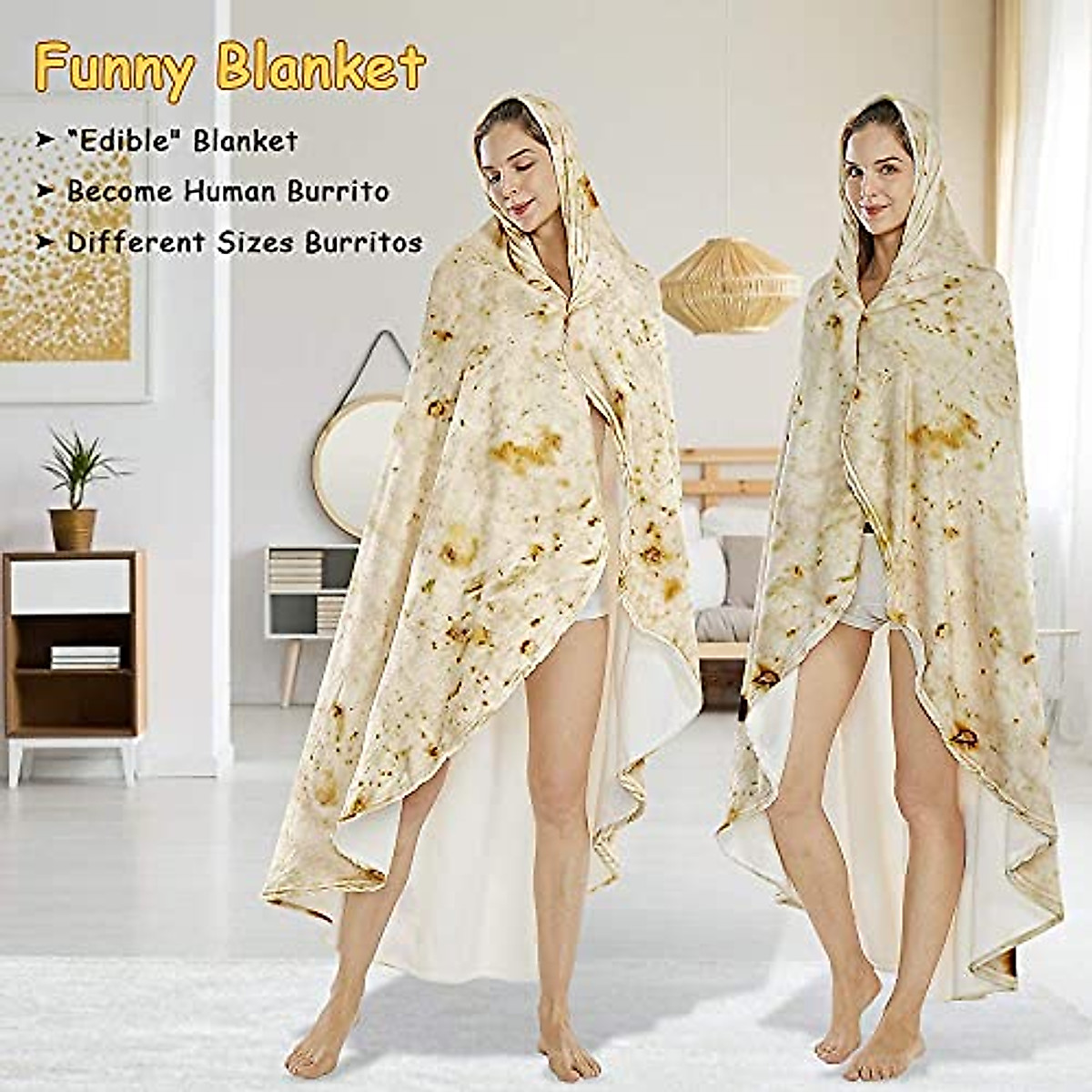 Burritos Tortilla Throw Blanket, Tortilla Wrap Blanket, Novelty Tortilla Round Blanket Giant Tortilla Round Soft Blanket for Adults and Kids