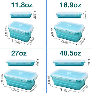 Alimat PluS 4 Assorted Size Set Silicone Food Storage Containers with Lids, 40.5oz, 27oz, 16.9oz and 11.8oz Collapsible Meal Prep Lunch Containers, Microwave, Freezer and Dishwasher Safe