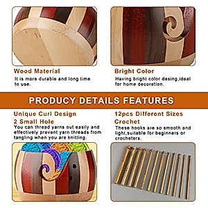 lynn Wooden Yarn Bowl,Wool Storage Crochet Organizer Bowl,with 12pcs Knitting Crochet Accessories, Multicolor (201122XA02#AA#SO#0AU)