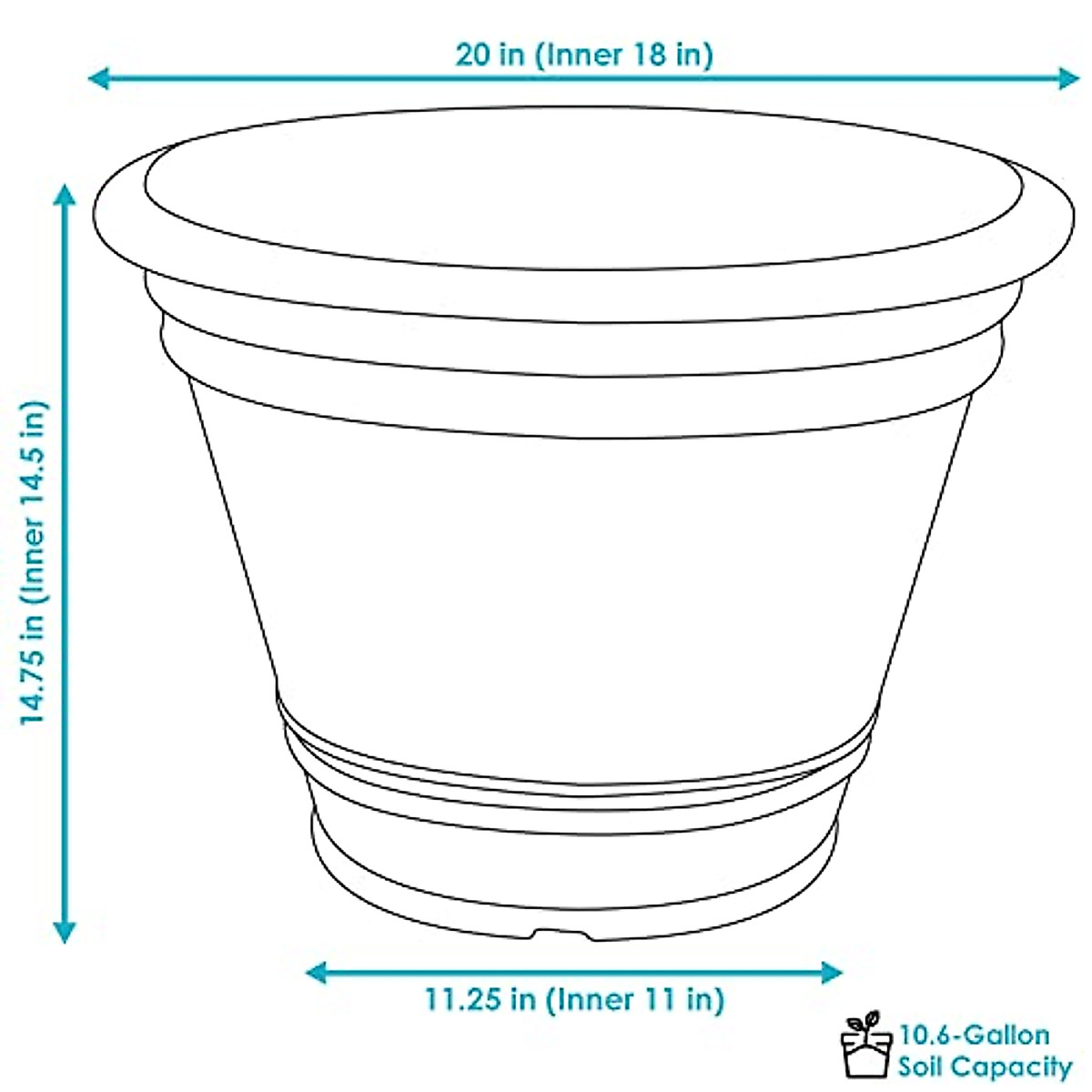 Sunnydaze Franklin Flower Pot Planter - Outdoor/Indoor Unbreakable Polyresin - UV-Resistant Sable Finish - Single - Large 20-Inch Diameter