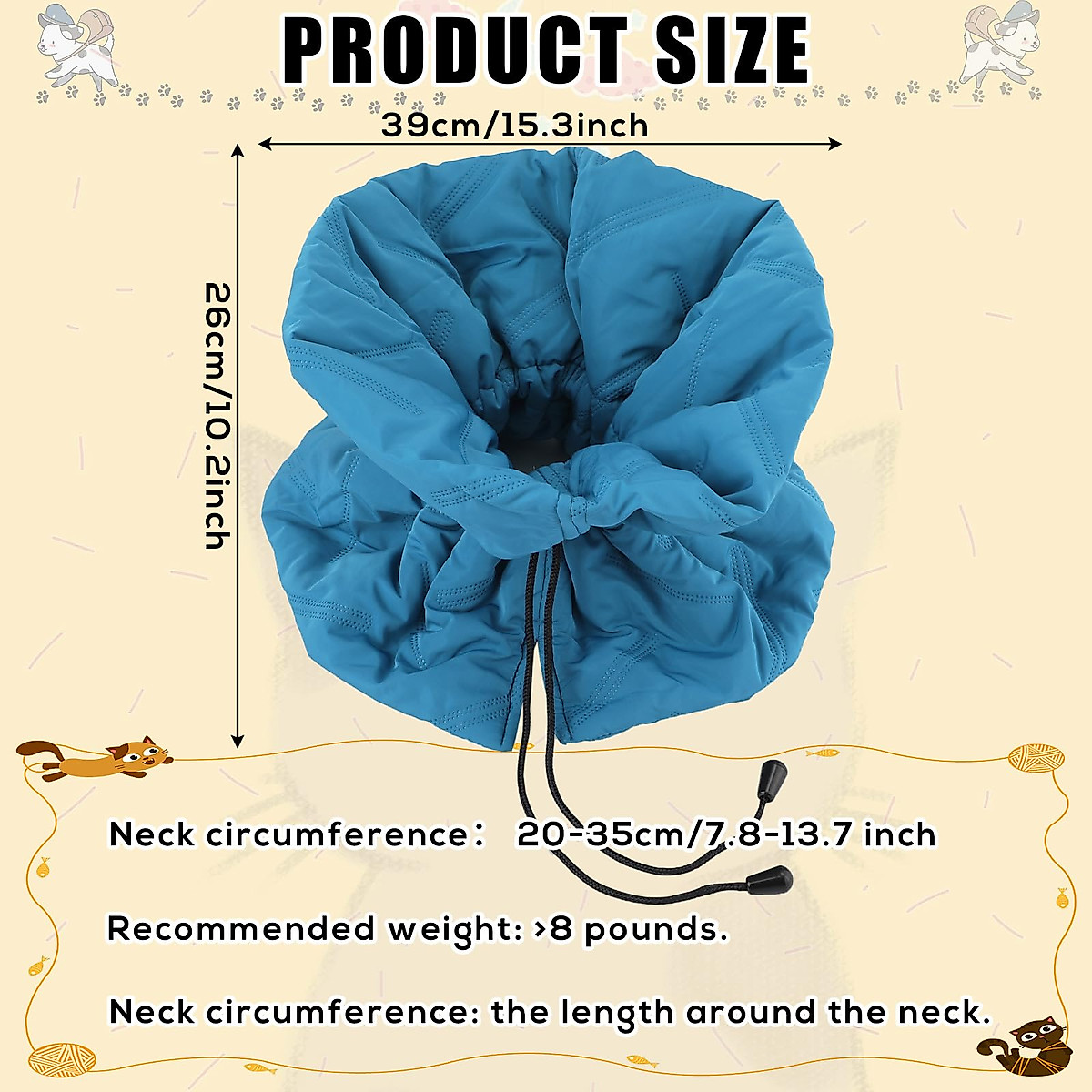Cat Recovery Collar, Adjustable Soft Cat Neck Protector Breathable Cat Cone Collar Lightweight Waterproof Kitten Cone Alternative for Puppies, Stop Licking (M, Blue)