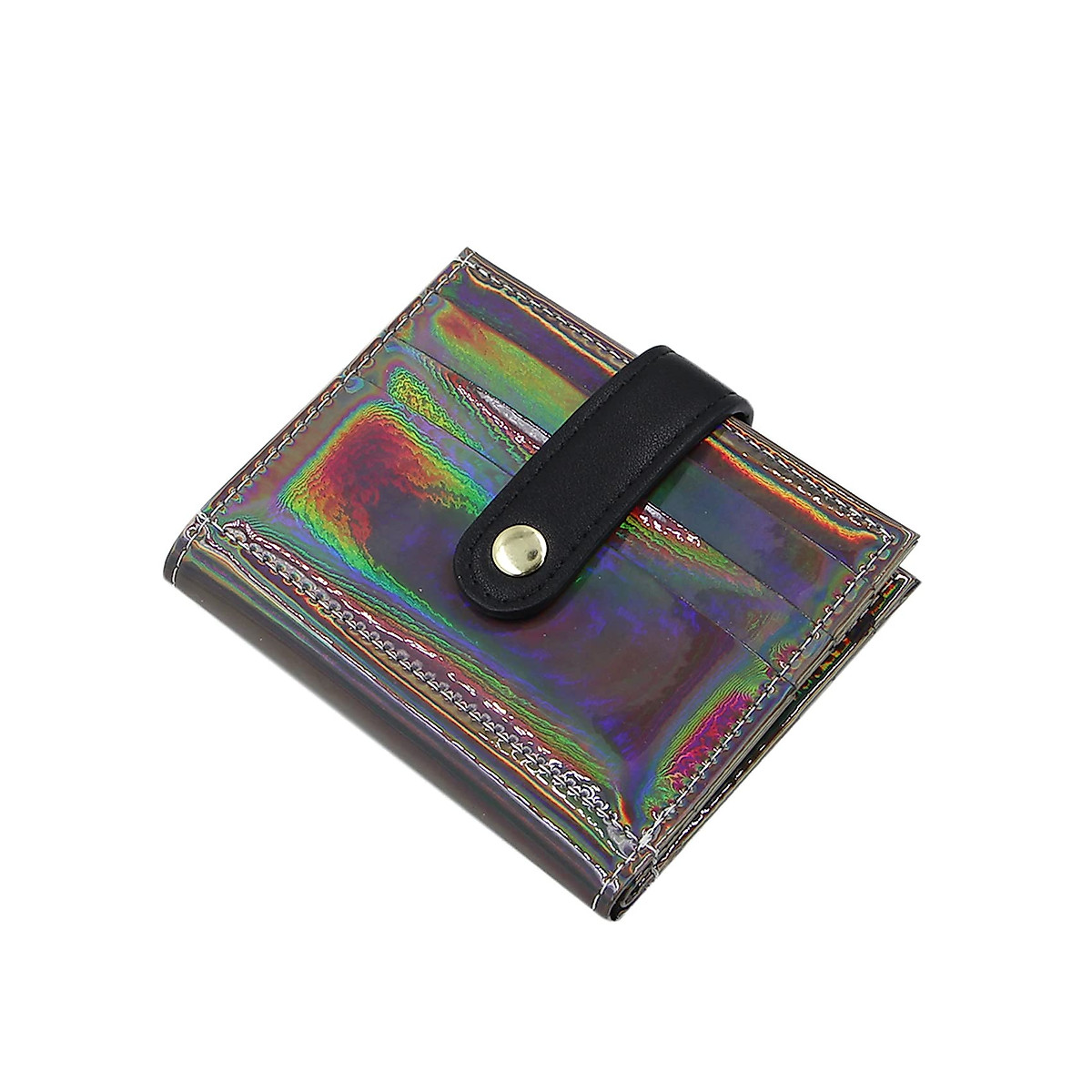 MINGSEECESS Women Bifold Leather Small Wallet Shiny Holographic Zipper Card Holder Coin Change Wallet Clutch Purse with 2 Straps