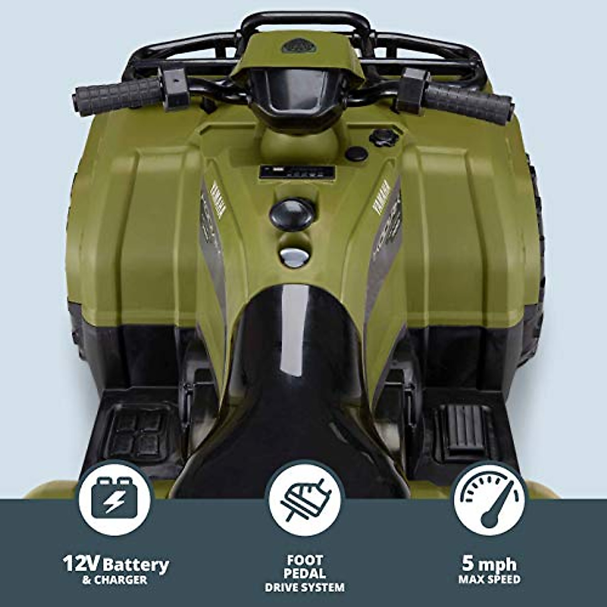 Kid Trax Yamaha ATV Toddler/Kids Electric Ride On Toy, 12 Volt, 3-7 yrs Old, Max Weight 88 lbs, Single or Double Riders, MP3 Player Input, Kodiak Green