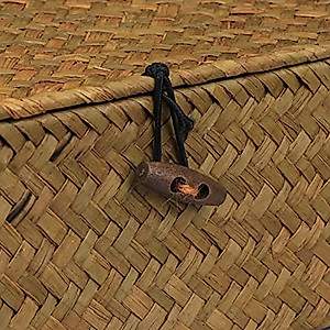 Alipis Desktop Stand Storage Drawers Straw Basket with Lid Seagrass Storage Basket Bins, Desktop Makeup Organizer Sundries Storage Box Rattan Lidded Box Shelf Bracket Small Basket