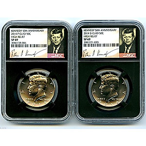 2014 US MINT P D Kennedy 50th Anniversary High Relief Clad Half Dollar RETRO BLACK CORE HOLDER NGC SP69