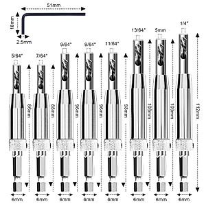 AIMLENTOOL 17pcs VIX Bits Self Centering Drill Bit Set, 1/4" Hex Shank Self Centering Hinge Tapper Core Drill Bit for Woodworking Window Door Hinge with 1 Hex Key & 8 Drill Bits 5/64-1/4"