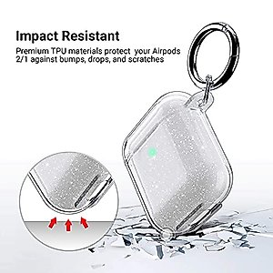 ULAK Compatible with Airpods Case Cover Clear, Designed Protective Cover Soft TPU Transparent Shockproof Case Accessories with Keychain for AirPod 2nd & 1st Generation [Front Led Visible]-Glitter