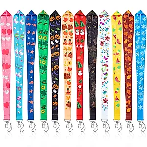 WATINC 12Pcs Seasonal Holiday Lanyards for ID Badges, Teacher Lanyard with Swivel Hook, Neck Keys Keychain Holders for Women Office Gifts St. Patrick's Day Easter Summer