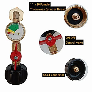 HHXS Qcc1 Propane Refill Elbow Adapter with Propane Tank Gauge,Refill Pressure Fitting Adapter for Camping Grill 1Lb Bottle Tank Refilled Gas from 5~40 LbS