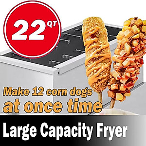 YXCUSAM Commercial Deep Fryer, 21L Hot Corn Dog Fryer, Automatic Cheese Hot Dog Sausage Grill Stove Sticks, Adjustable Temperature