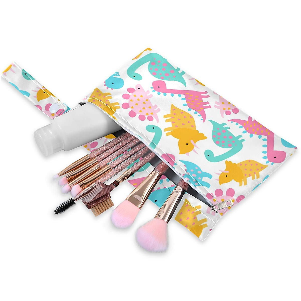 Moudou 2pcs Dinosaur Wet Dry Bag Waterproof Reusable Baby Cloth Diaper Wet Dry Organizer with Two Zippered Pockets for Travel, Beach, Pool, Stroller, Diapers, Dirty Gym Clothes, Wet Swimsuits