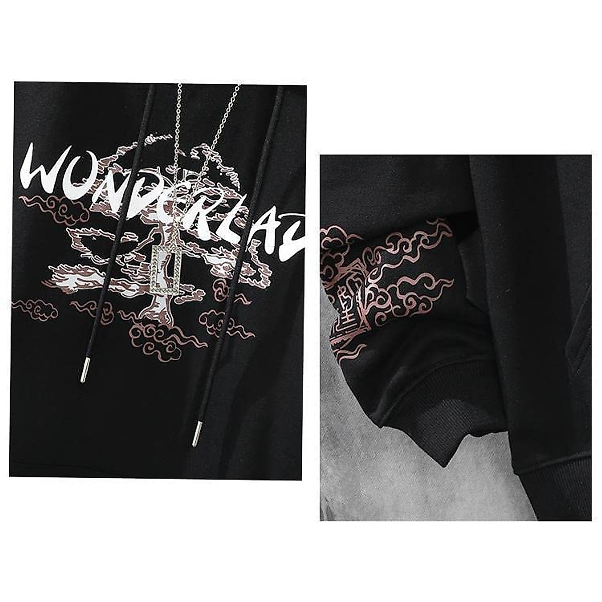 Women Men Aesthetic Japanese Sakura Hoodie, Y2K Anime Harajuku Cloth Korean Hooded Long Sleeve Sweatshirt for Winter Fall (Black,XL,X-Large)