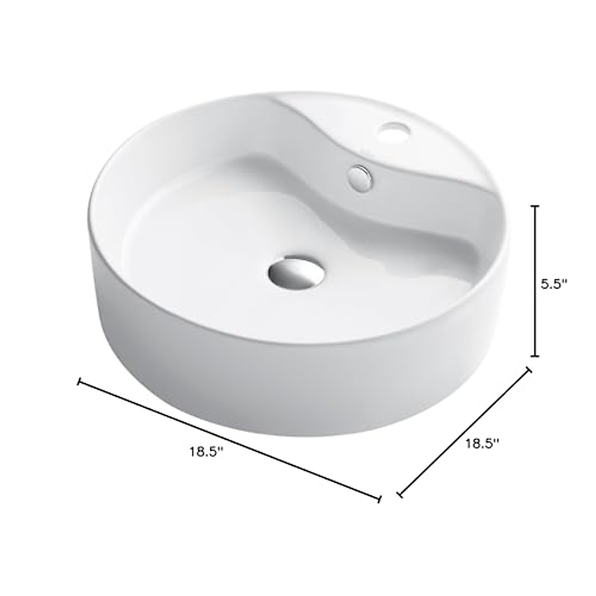 KRAUS KCV-142 Elavo Round Vessel Porcelain Ceramic Bathroom Sink 18 Inch in White with Overflow
