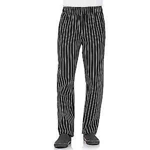 Chef Works Men's Designer Baggy Chef Pants, Black W/ Chalk Stripe, Large