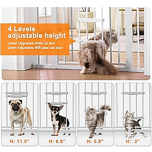 Tiovo Baby Gate with Cat Door Adjustable, 29"-41" Auto Close Safety Dog Gate for Stairs, Doorway, House, Kitchen, Pressure Mounted & Dual-Lock Design Sturdy Pet Gate Pet Supplies, White