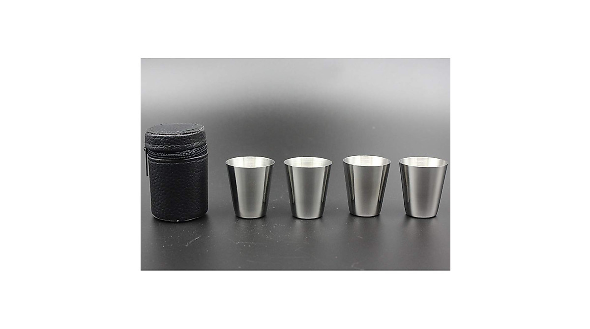 Stainless Steel Shot Cups with Leather Case - 4 Pack