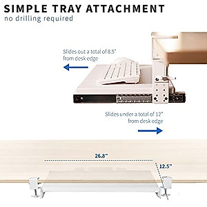 VIVO Large Height Adjustable Under Desk Keyboard Tray, C-clamp Mount System, 27 (33 Including Clamps) x 11 inch Slide-Out Platform Computer Drawer for Typing, White, MOUNT-KB05HW