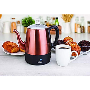 Euro Cuisine PER04 Electric Percolator 4 Cup Stainless Steel Coffee Pot Maker (4 Cup) - Copper Finish