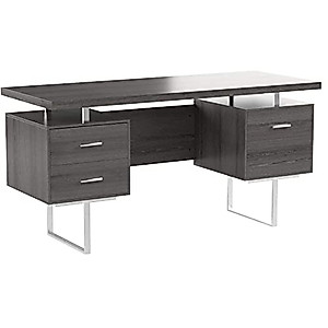 Monarch Specialties Dark Taupe Reclaimed-Look/Silver Metal Office Desk, 60-Inch