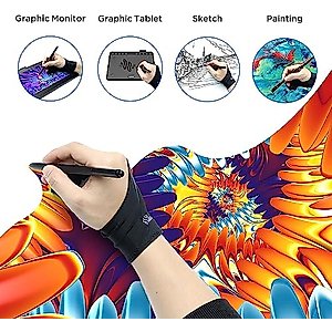 UGEE 2 Pack Artist Glove，Drawing Tablet Universal Sizes Glove，Computer Graphic Tablet Golve with Two Finger for Right Hand or Left Hand，Draw，Sketch