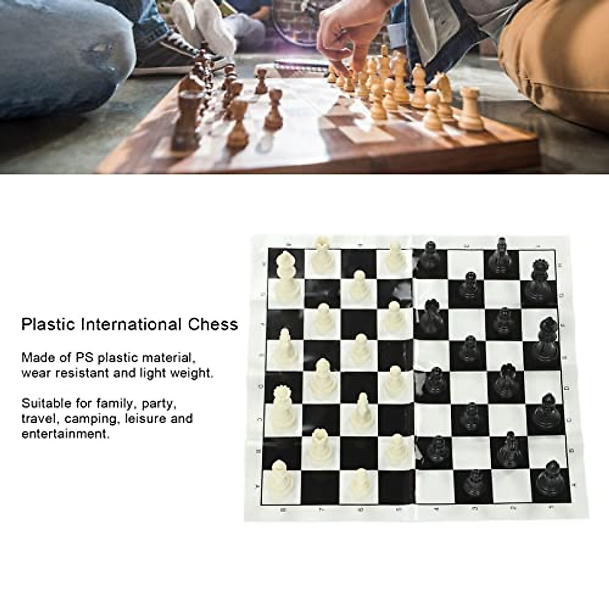 Zerone Portable Chess Set,International Plastic Chess Set with 25CM Plastic Film Chessboard and Storage Bag PS International Chess for Adults Kids (Black and White)