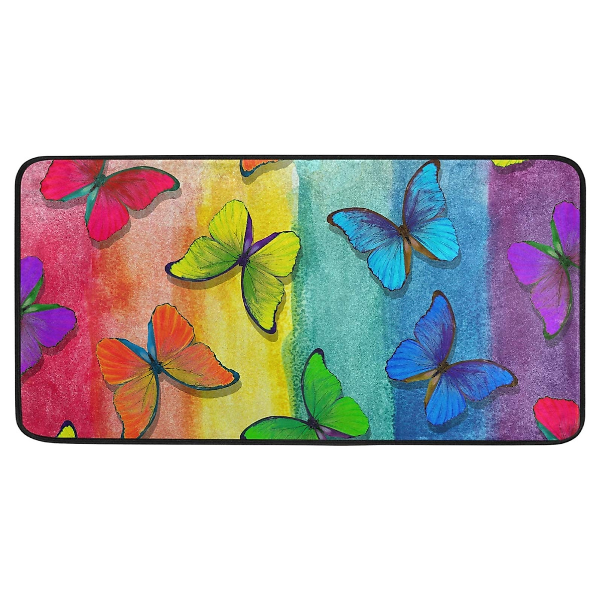 Rainbow Butterflies Kitchen Rug Door Mat Bath Rug Home Decor Floor Mat Non-Slip Carpet for Kitchen Living Bedroom 39 x 20 Inch