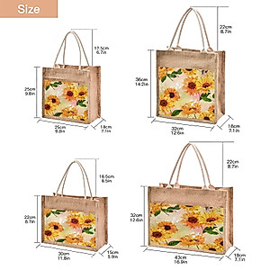 Aslsiy Jute Tote Bags,Yellow Sunflower Grocery Shopping Bags, Reusable Burlap Straw Beach Bag with Handles Zipper for DIY Art Crafts, Decoration, Printing 17"