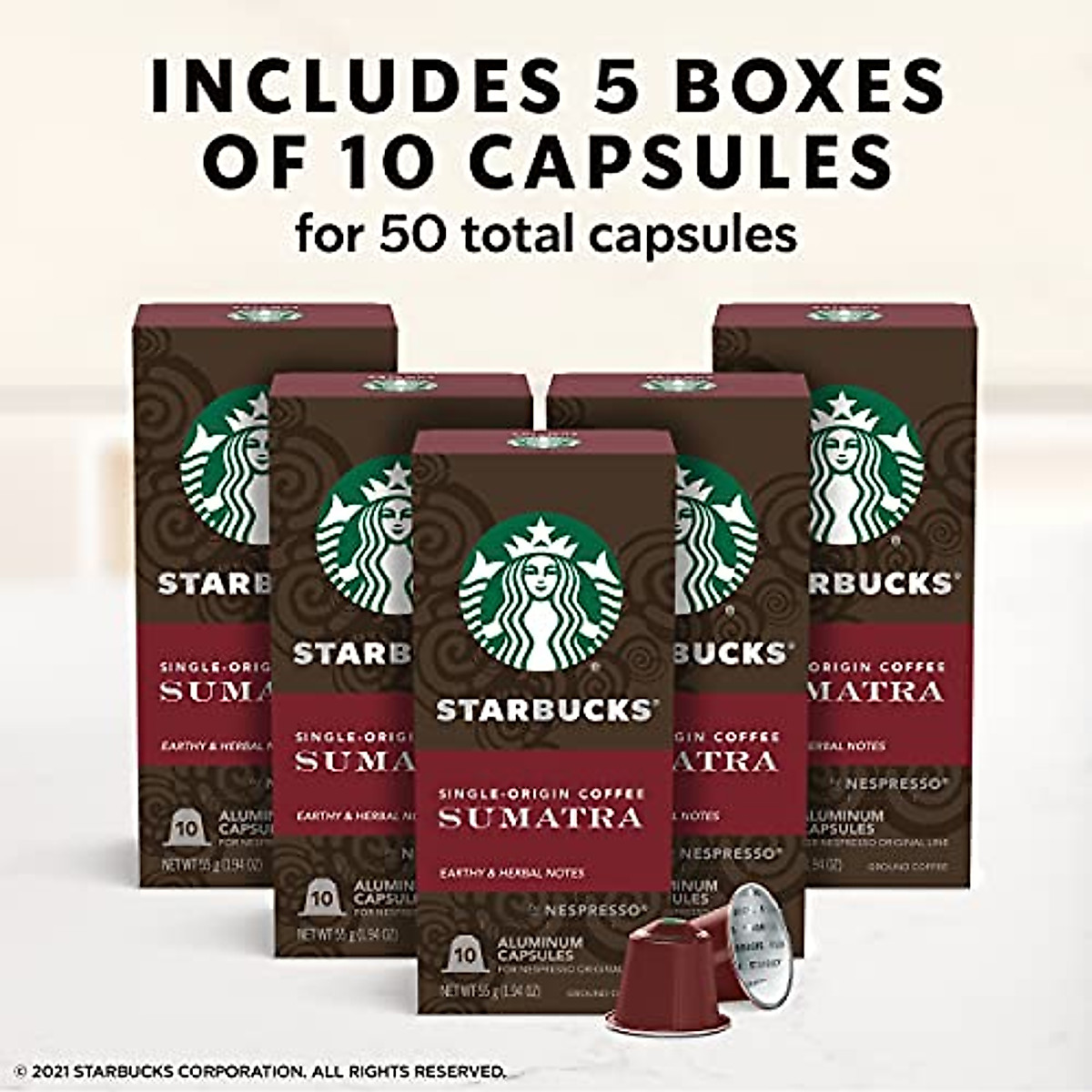 Starbucks by Nespresso Dark Roast Single-Origin Sumatra Coffee (50-count single serve capsules, compatible with Nespresso Original Line System)