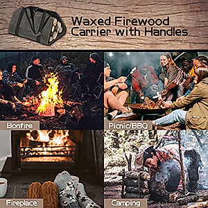 Elezay Log Carrier Waxed Canvas Bag Wood Holders Fireplace Stove Accessories