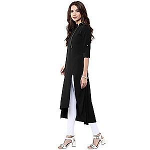 Janasya Women's Crepe Kurti Tunic Tops,Black,Large