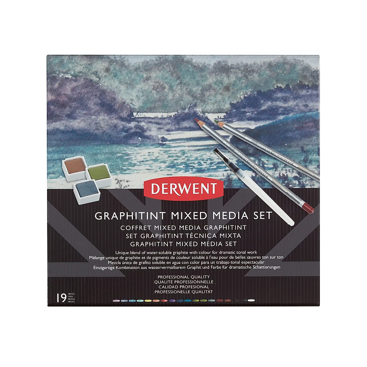 Derwent Graphitint Mixed Media Set, 19 Piece Set, Graphitint Paint, Pencils & Waterbrush (2305949)