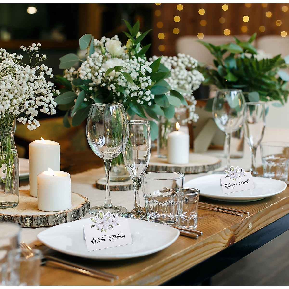 Gift Boutique 100 Lilies Place Cards White Floral Flower Wedding Seating Name Card Table Setting Folded Tent Cards 2 x 3.5 Inches