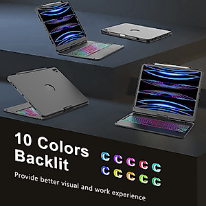 HOTLIFE Keyboard Case for iPad Air 13 inch 2024, Keyboard for iPad Pro 12.9” inch (4th Gen 2020/ 3th Gen 2018) - Touch Trackpad Case with Keyboard -360° Protective with Pencil Holder
