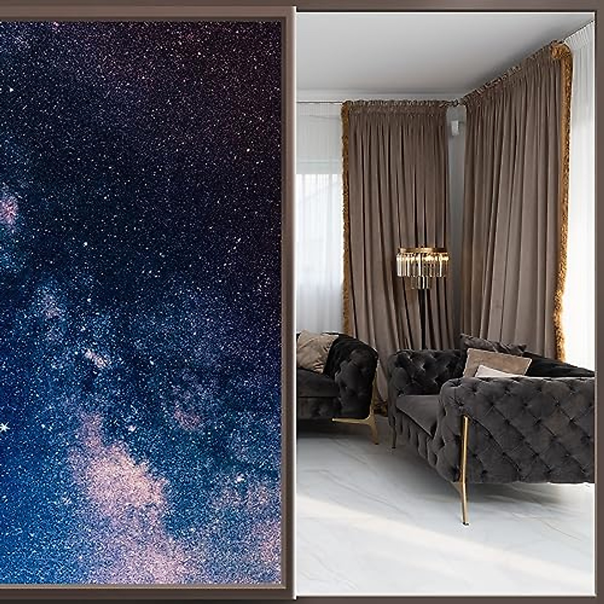 IOACIY Privacy Window Film Frosted Glass Sticker for Home Office Static Anti-UV Window Paper Decorative Window Covering for Bathroom (Universe Outer Space Starry Sky Red Blue-225, 17.7" x 23.6")