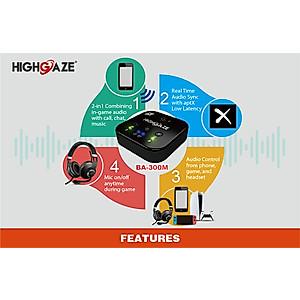 HIGHGAZE Bluetooth Chat & Play Audio Mixer Accessory for Switch Game Streaming with Smartphone & PS4 PS5 or Xbox, Discord, Voice call to Headset with aptX Audio, Adjust Game Volume Balance