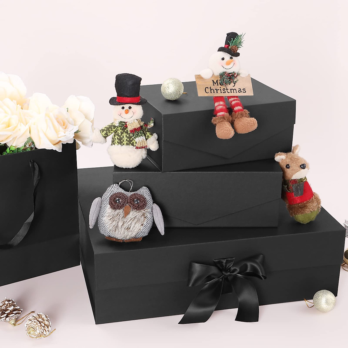 JINMING Gift Box 7.5x7.5x3 Inches, Gift Box with Lid, Black Gift Box, Groomsman Box, Collapsible Gift Box with Magnetic Closure