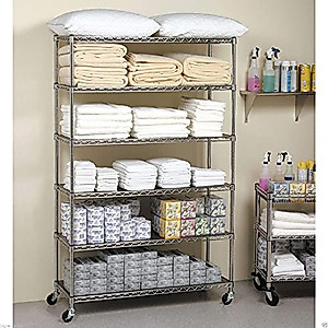 6 Tier Wire Shelving Unit Rack NSF Heavy Duty Height Adjustable Storage Shelf Metal Shelving with Wheels/Feet Levelers Garage Rack Kitchen Rack Office Rack Commercial Shelving - Chrome - 48x18x76