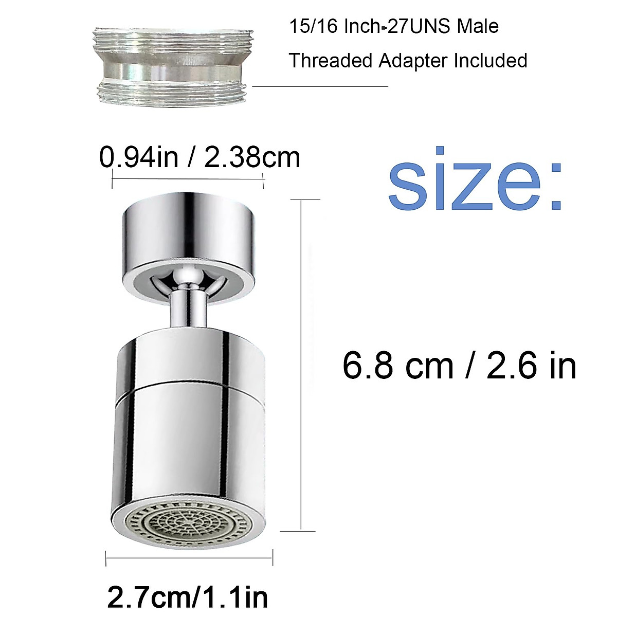 2 Pcs Faucet Aerator, 360° Swivel Kitchen Sink Faucet Aerator, Big Angle Twist, Dual-function 2-Flow Sprayer Faucet Head, Sink Sprayer Attachement, Faucet Replacement Part 55/64'', Chrome