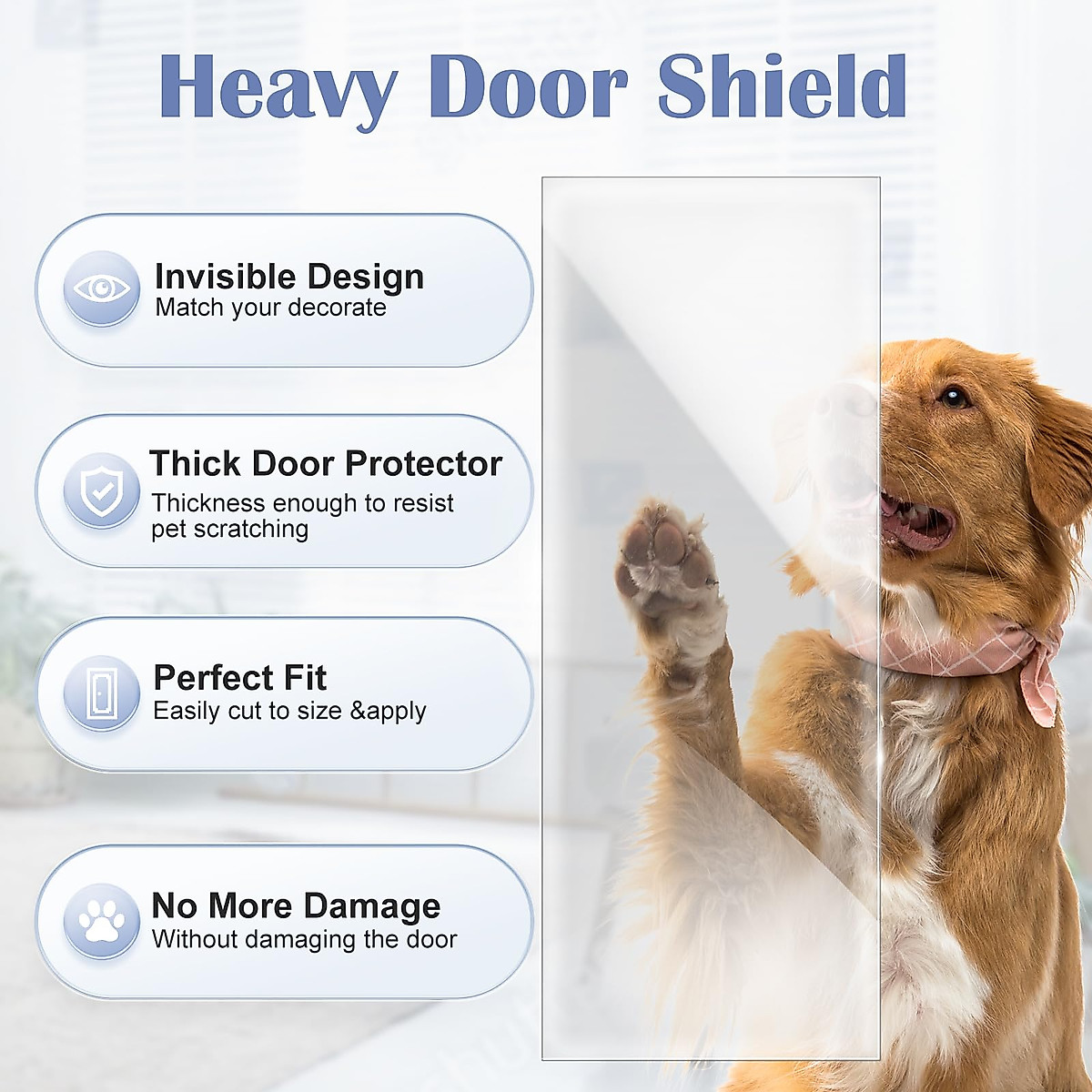 Delffyns Door Scratch Protector from Dog Scratching, 200'' x 8.3'' Anti Scratch Guard Deterrent Tape, Ultra Durable Pad for Cats Dogs, Door Frame Protector for Screen Door, Window, Wall, Chari Leg